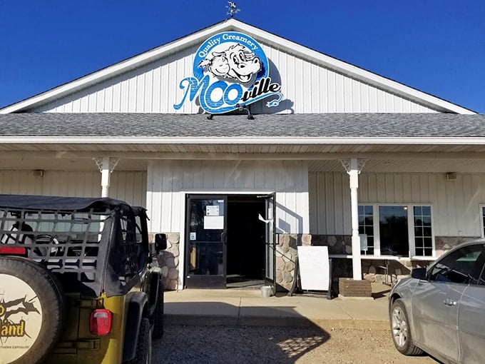 Dairy dreams come true! Mooville's charming farmhouse facade is your ticket to a world of creamy delights.