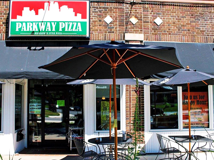 Parkway Pizza: Where pizza dreams come true under twinkling lights. This patio is the perfect spot for a slice and stargazing.