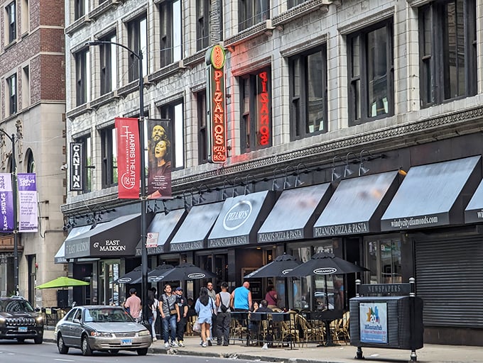 Pizano's: Where the awnings are as inviting as the aroma wafting from within. It's a slice of Chicago heaven on Earth.