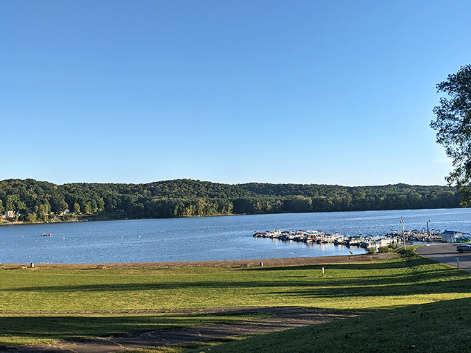 Kayaker's dream! Glide through Pleasant Hill's calm waters, surrounded by a tapestry of green.