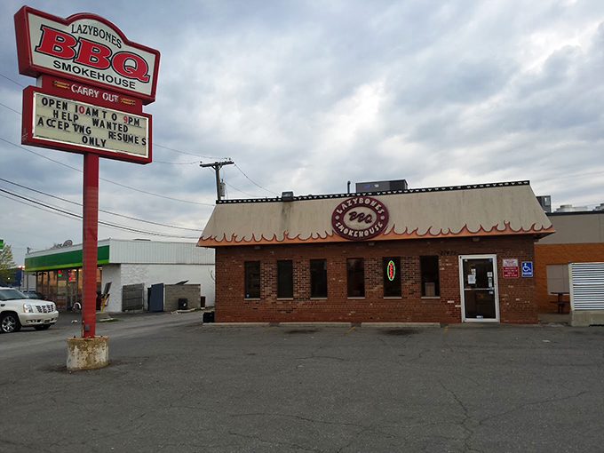 Who needs a red carpet when you've got a red sign? Lazy Bones rolls out the welcome mat for barbecue lovers everywhere.