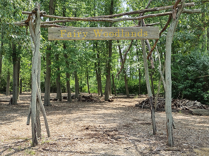 "Fairy Woodlands" sign at Lincoln Memorial Garden. Spoiler alert: The fairies are camera-shy, but the magic is real.