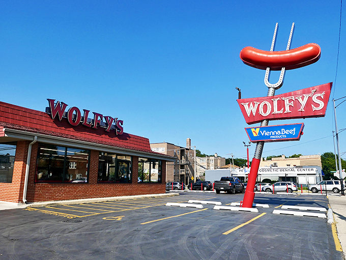 Hot dog royalty or local landmark? At Wolfy's, it's both! This retro palace proves that in Chicago, the hot dog is king (and queen).