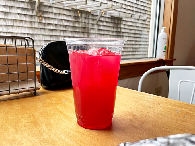 Electric pink refreshment! This lemonade looks like it could power a small city or at least your afternoon adventures.