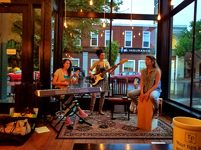 Who said libraries were quiet? This bookstore's serving up some live tunes with your literature. It's a feast for the ears and the mind!