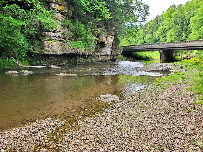 
"Bridge over untroubled water." This picturesque crossing looks like it belongs on a postcard &ndash; or your next profile picture, if you can get the lighting right.