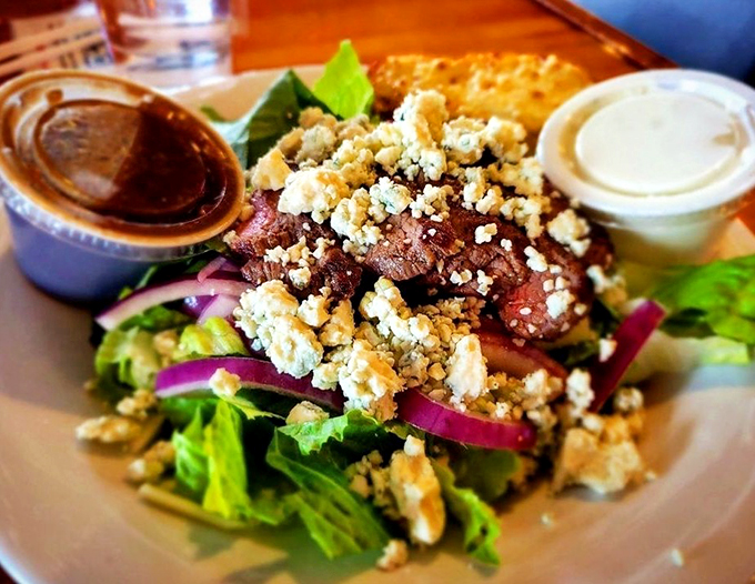 A salad that means business: blackened steak and blue cheese crumbles make healthy eating feel like an indulgence.