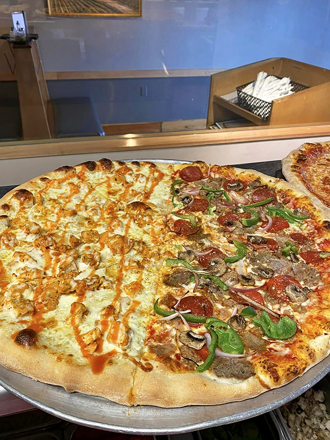 A tale of two pizzas: Buffalo chicken brings the heat, while the house special brings... well, everything else! Choose your adventure, or better yet, have both!