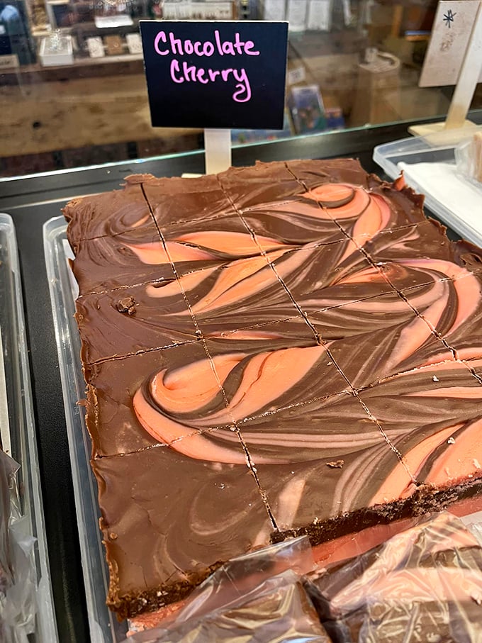 Chocolate Cherry fudge: A flavor combination so perfect, it'll make you wonder why all fruits don't aspire to be dipped in chocolate. 