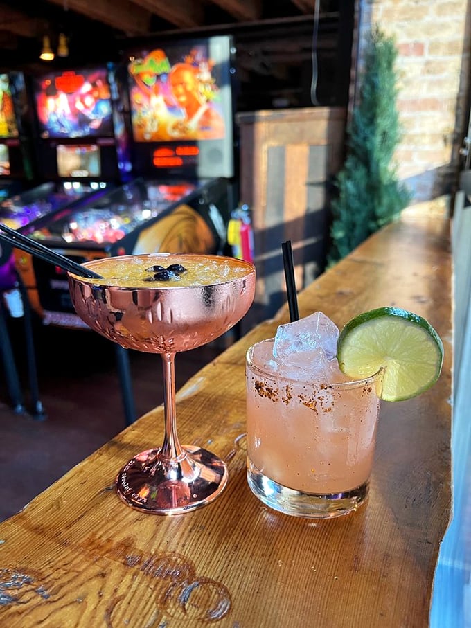 Cocktails that sparkle brighter than Pac-Man's power pellets. These drinks are dressed to impress, like prom night for your taste buds.