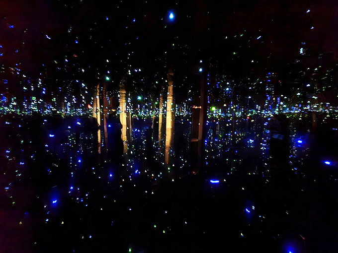 Like being inside a champagne bubble, where every surface sparkles with infinite possibilities.