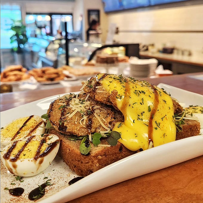 Southern charm meets New England ingenuity. This Fried Green Tomato Benedict is a crispy, tangy twist on a breakfast classic.