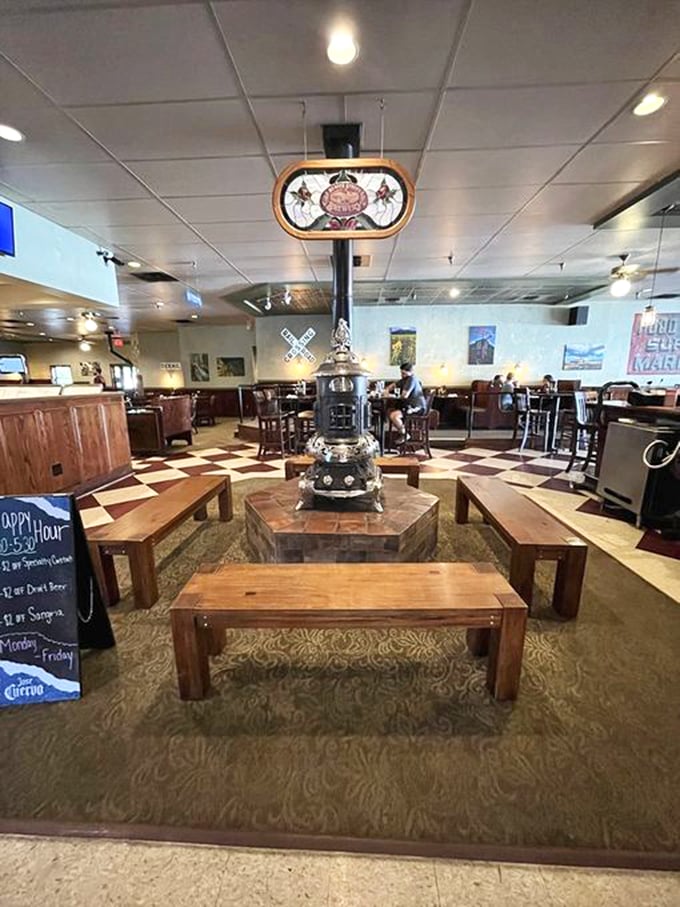 Is that a pot-bellied stove I spy? This rustic charm is giving me serious Little House on the Prairie vibes, but with pizza. Photo credit: Photo credit: Christina M.