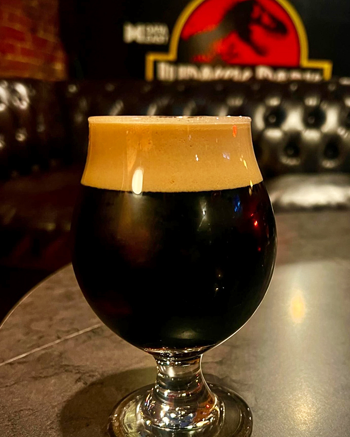 Life finds a way... to pair perfectly with beer. This stout looks smoother than Jeff Goldblum's one-liners in Jurassic Park.