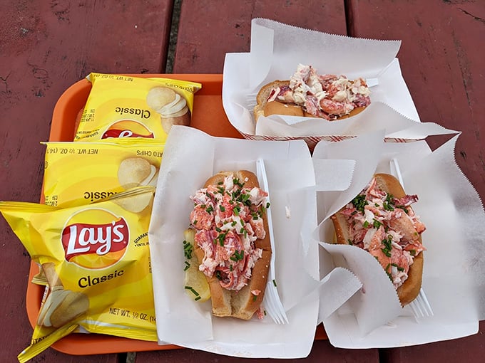 Potato chips playing backup to the rock stars of the seafood world&mdash;these lobster rolls are ready for their close-up. Photo credit: Emad Rokni