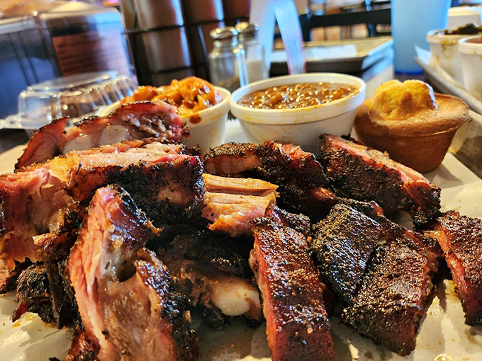A platter that speaks the universal language of barbecue, with sides that complement rather than compete.