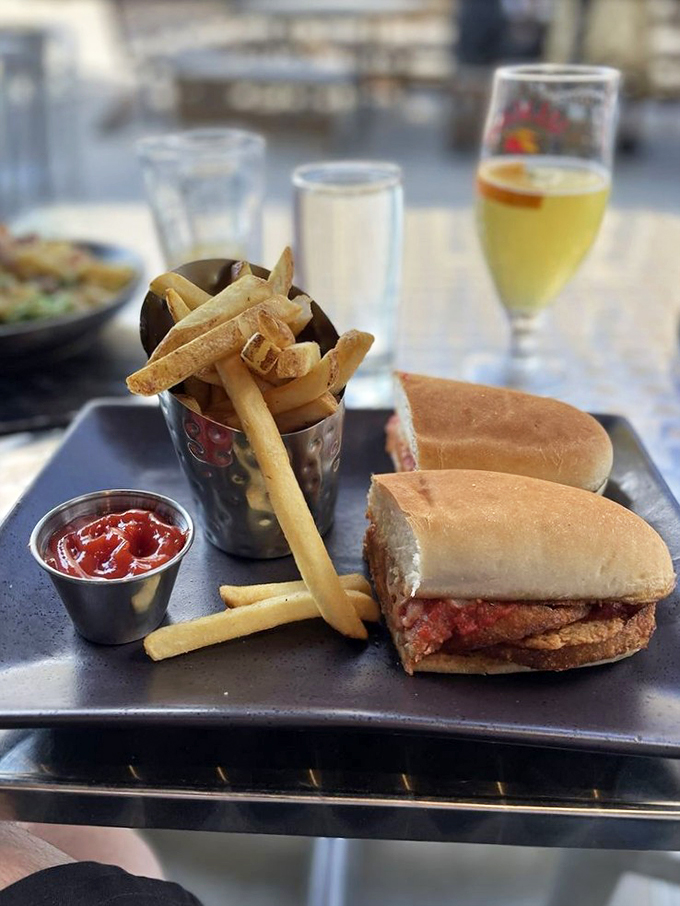 This isn't just lunch - it's an engineering marvel of crispy fries and a perfectly crafted sandwich.