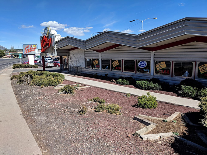 Flagstaff's slice of yesteryear, serving up nostalgia with a side of fries. The Galaxy Diner's exterior is a postcard from the past, delivered to the present.