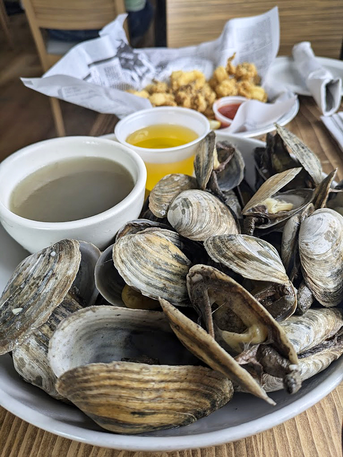 These steamers aren't just clams &ndash; they're tiny treasures from the deep, served with drawn butter and broth. 