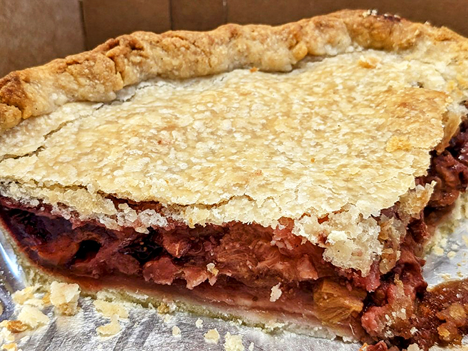 The Brangelina of pies: strawberry and rhubarb, a match made in culinary heaven. This slice is ready for its close-up!