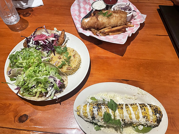 A feast for the eyes: Mexican street corn meets fish tacos in a spread that would make both Vermont and Baja proud.