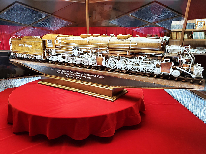 The golden age of rail, immortalized in wood. This Union Pacific model is the Rolls-Royce of miniature locomotives.