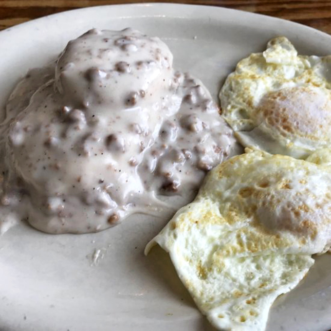 Comfort food alert! These biscuits and gravy are like a warm hug for your insides. Napkins recommended, but optional.