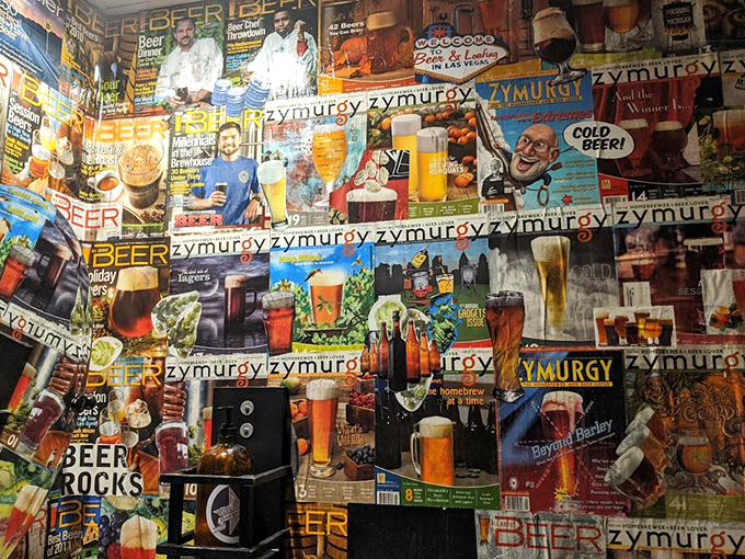 A wall that tells a thousand stories... all of them about beer. It's like I've died and gone to hop heaven!