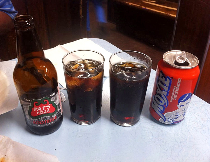 Liquid refreshment, Pat's style! These drinks are the perfect sidekick to your pizza adventure, like Robin to Batman, but tastier.