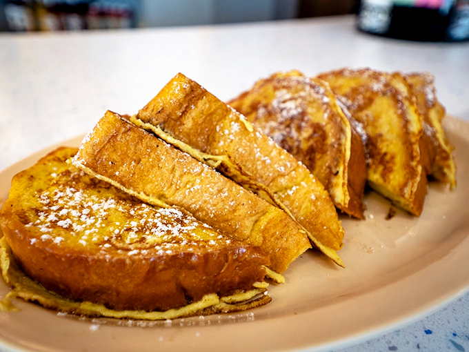French toast so golden and crisp, it could make a Parisian weep with joy. Ooh la la, indeed!