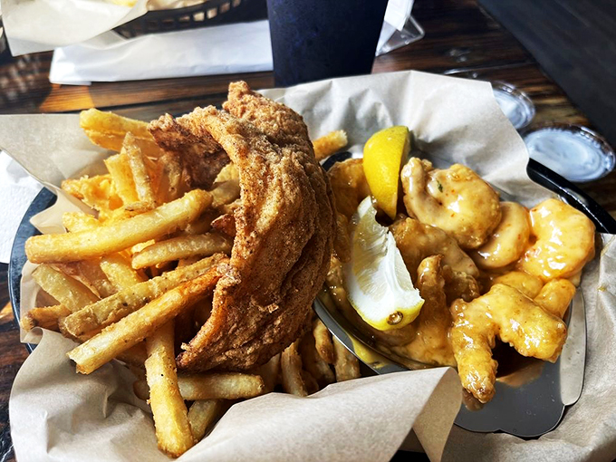 Crispy on the outside, flaky on the inside. This fried haddock is the superhero of seafood, complete with a golden cape.