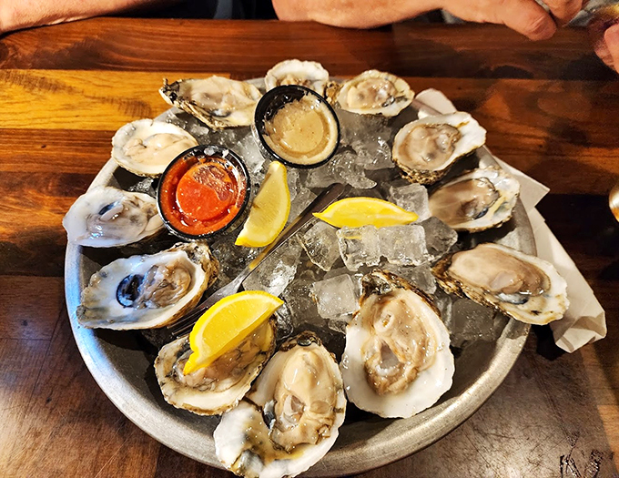 Pearls of the sea, ready for slurping! These oysters are so fresh, they might just whisper tales of the ocean to you.