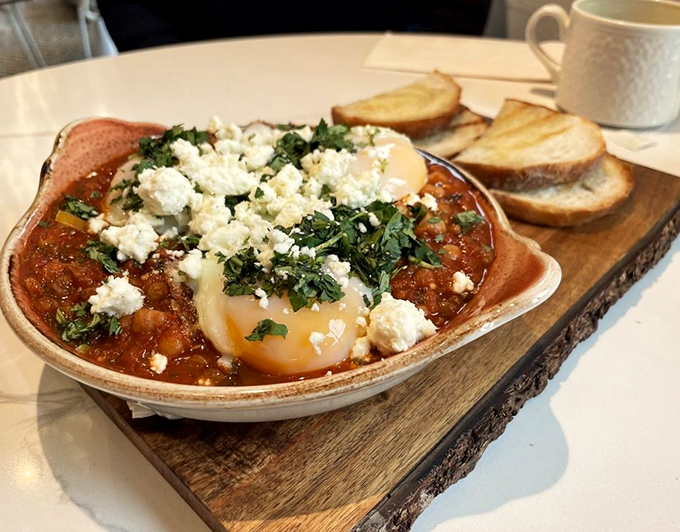 Eggs-cellent doesn't begin to describe this shakshuka. It's a Middle Eastern hug in a bowl, perfect for those mornings when you need a little extra love.