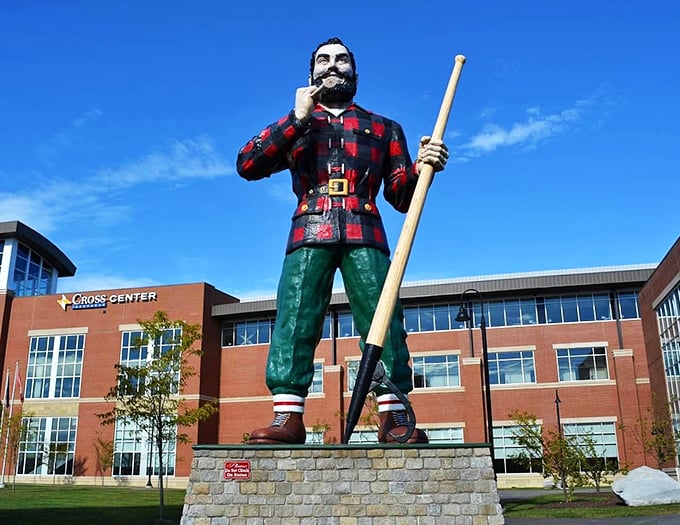 Standing guard over Bangor like a plaid-clad colossus. If the city ever needs a really, really big nightlight, they know who to call.