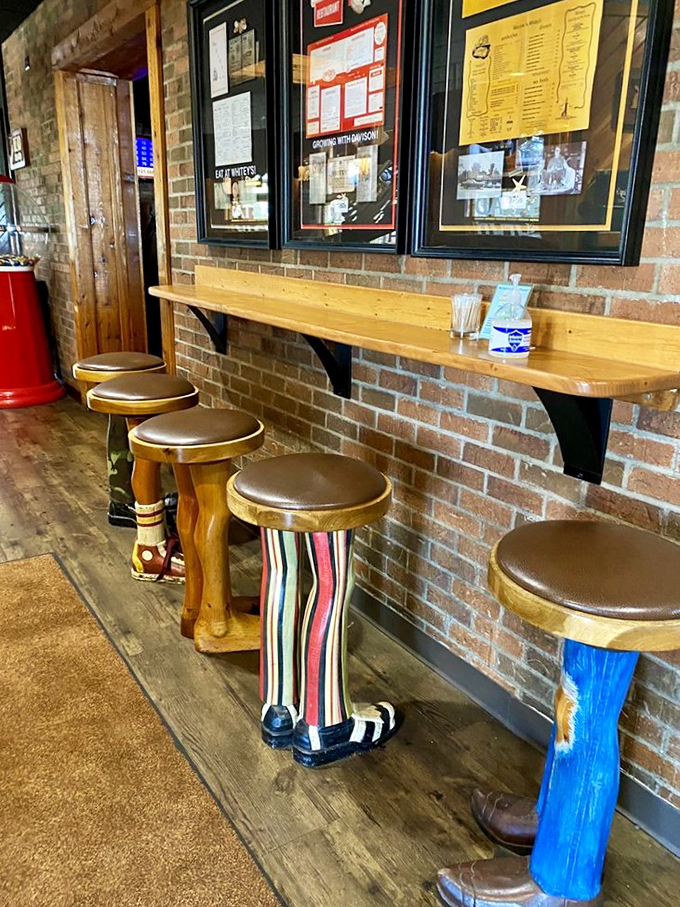 Take a seat on Whitey's whimsical bar stools! With legs as colorful as a beach umbrella collection, they're the perfect perch for your fish feast.