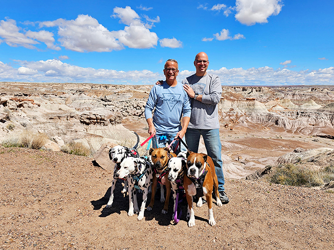 Dog-friendly adventure time! These pups look ready to sniff out some prehistoric mysteries in the badlands.