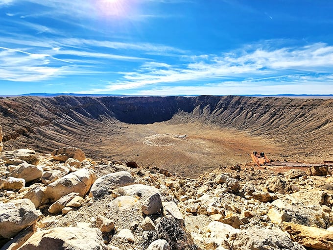 Holy crater, Batman! Meteor Crater looks like Mother Nature's attempt at making the world's biggest cereal bowl. Cosmic Cheerios, anyone?