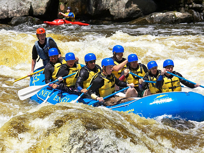 Rapids ahead! These rafters are about to turn this calm river into their own aquatic playground. Buckle up, buttercup!