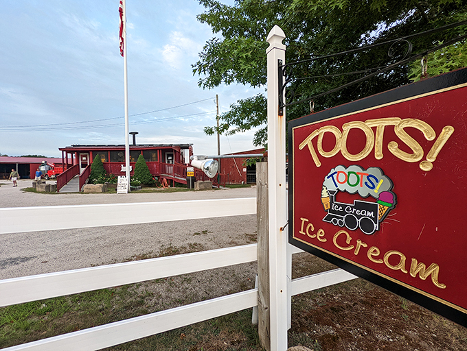 All aboard the flavor train at Toots Ice Cream! This charming red caboose serves up scoops of nostalgia.