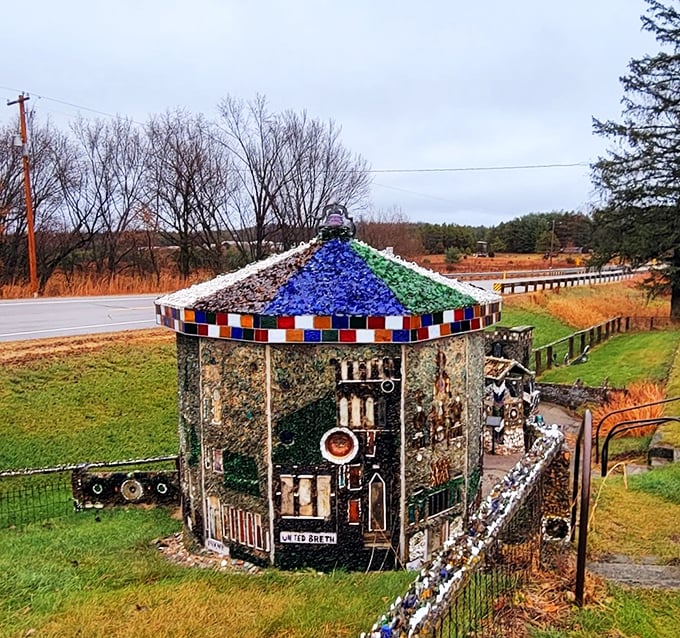 Mosaic madness in the best way! This glittering grotto is what happens when creativity meets a rock collection.