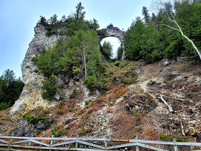 Stone defies gravity, imagination soars. Arch Rock stands as Mackinac Island's own natural Golden Gate, minus the traffic.