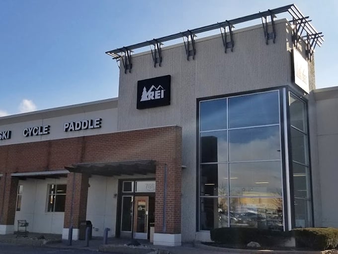 Gear up for greatness! REI's sleek exterior houses a wonderland of outdoor equipment that'll make you want to climb Everest (or at least your local hill).