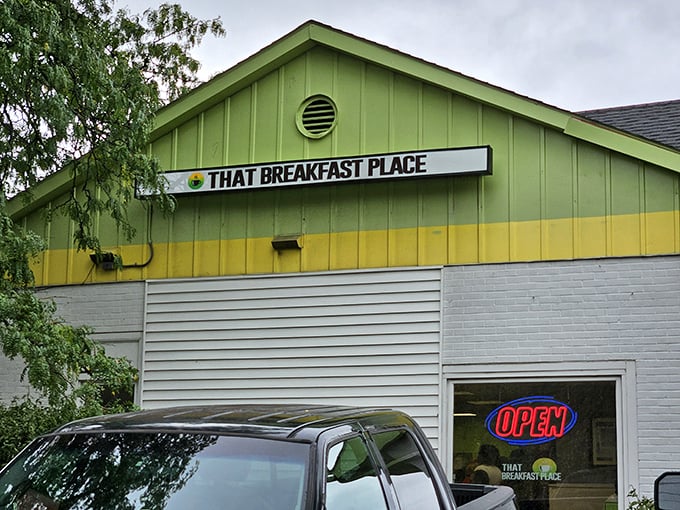 Green means go... for seconds! This cheerful spot is like a beacon of hope for empty stomachs everywhere.