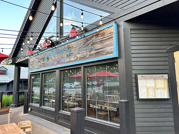 Bistro by day: Sunlight streaming in, promising a day filled with carbs and contentment. It's like a Tuscan postcard come to life.