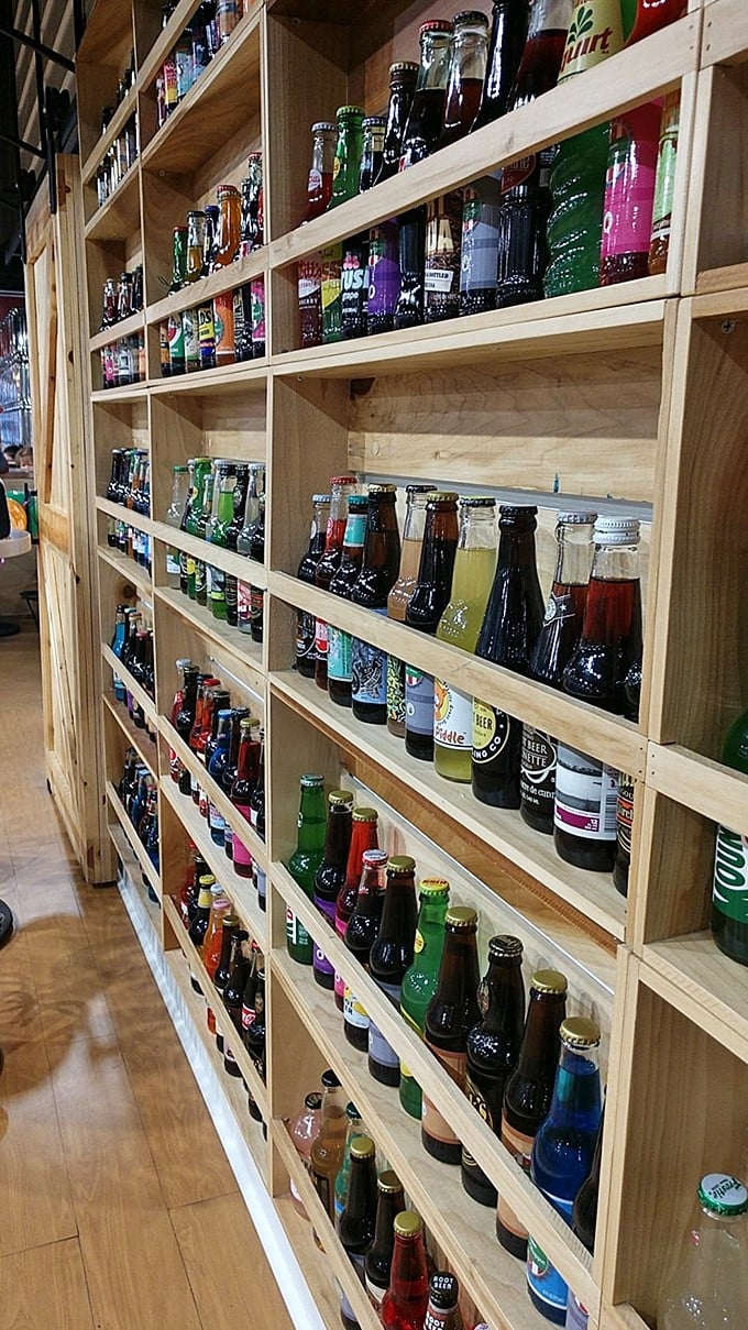 Soda pop heaven! This wall of fizzy delights offers enough variety to quench even the most discerning bubble enthusiast.