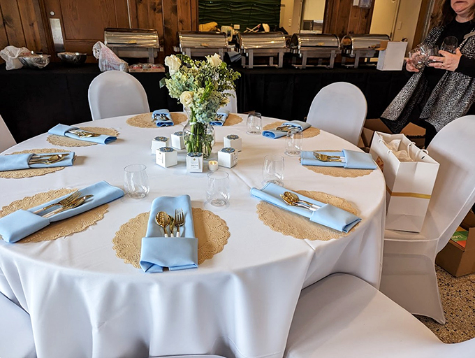 Elegance meets rustic charm in perfect harmony. This table setting whispers, "Yes, you can have your cake and eat it too &ndash; on fine china, no less!"