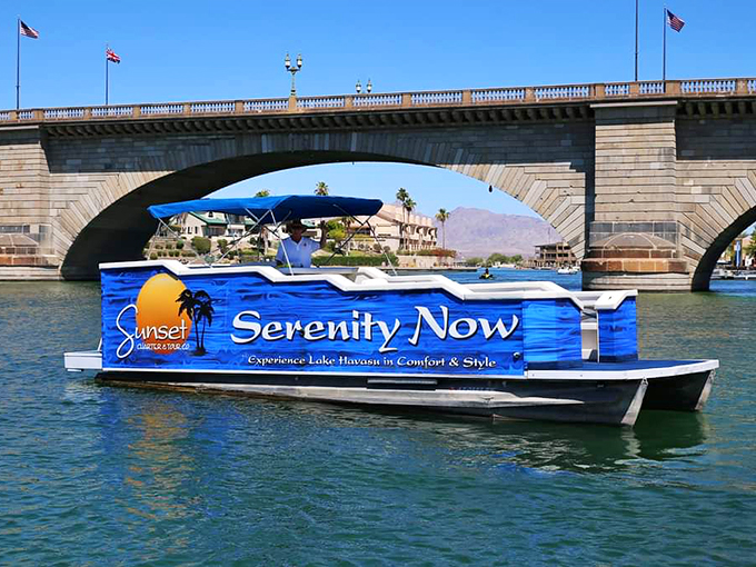 Ahoy, lighthouse lovers! This blue beauty is your chariot for a whimsical water tour of Lake Havasu's mini beacons.