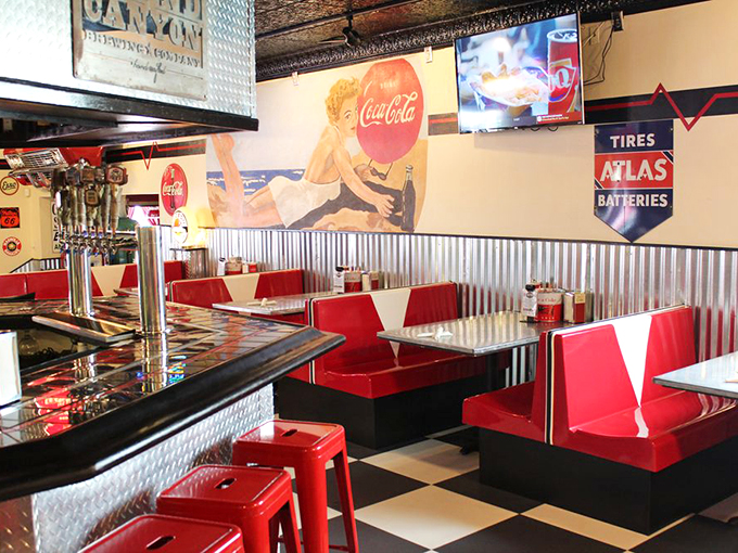 Red vinyl and chrome shine brighter than a '57 Chevy in this diner. It's not just a meal; it's a trip down memory lane.