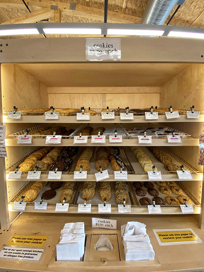 Cookie paradise found: shelves of happiness sold by the piece, each one promising to make your day better.