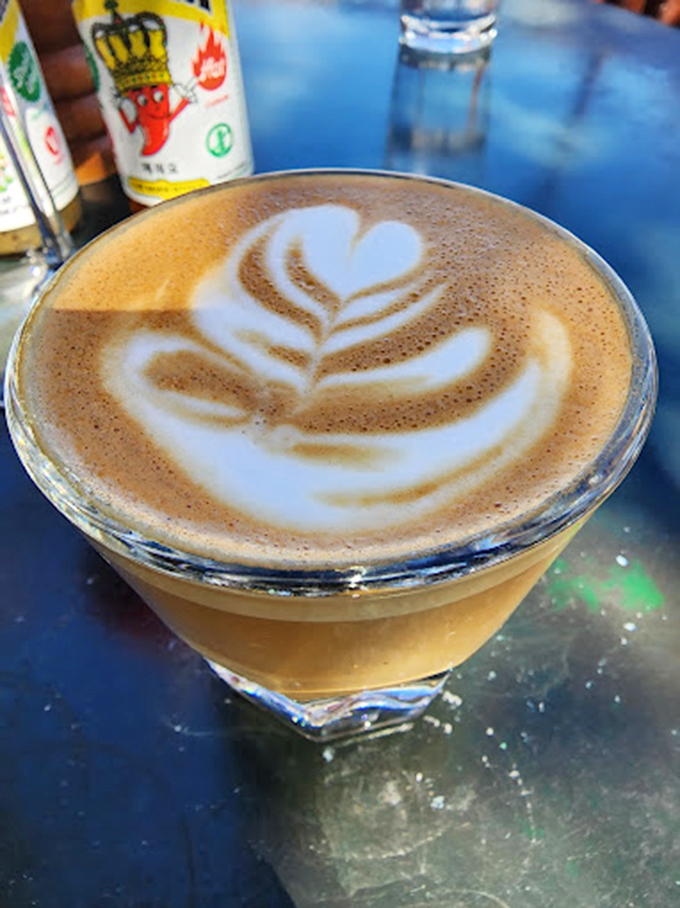 Latte art so pretty, you almost feel guilty disturbing it.Almost.